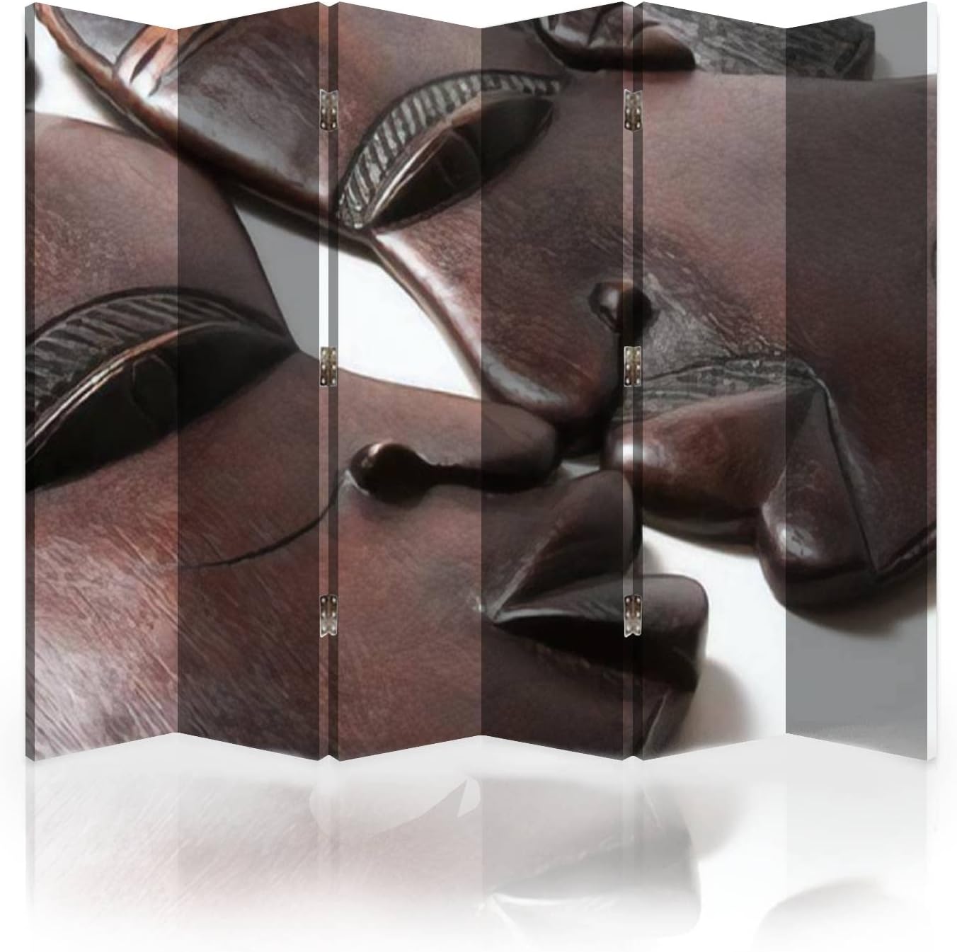 Canvas Room Divider Screen African Wood Carving Room Separator Folding ...